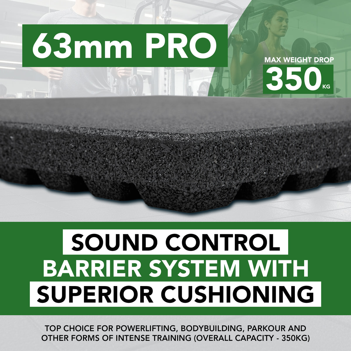 60mm Heavy Duty Gym Tile | Rubber Gym Matting